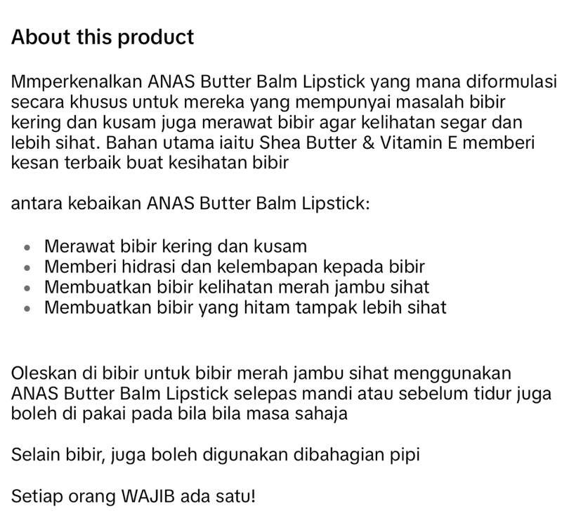 ANAS COSMETIC - LIP BUTTER BALM & Serum | Shopee Malaysia