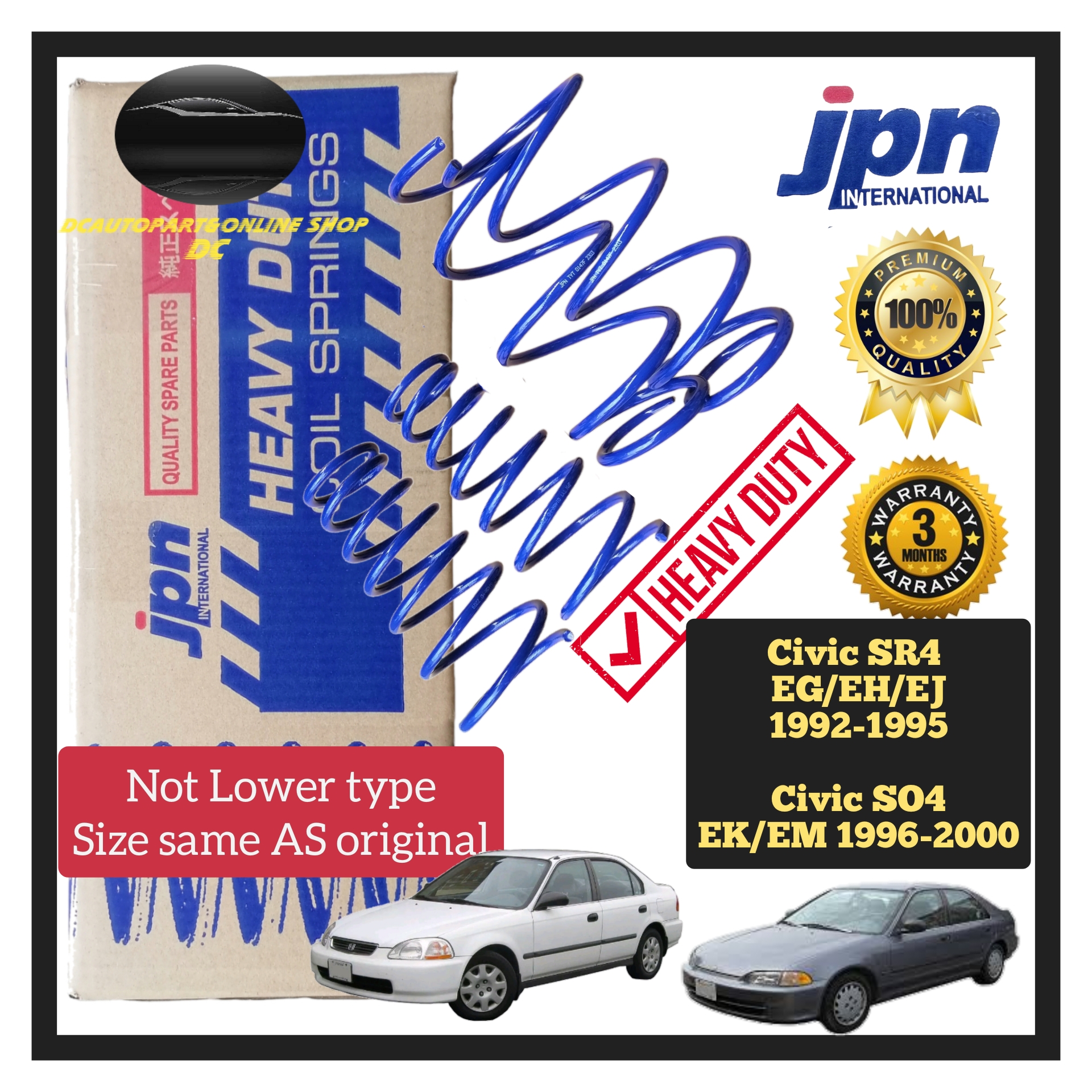 JPN INTERNATIONAL HEAVY DUTY COIL SPRING HONDA CIVIC SR4 EG EH EJ / SO4 ...