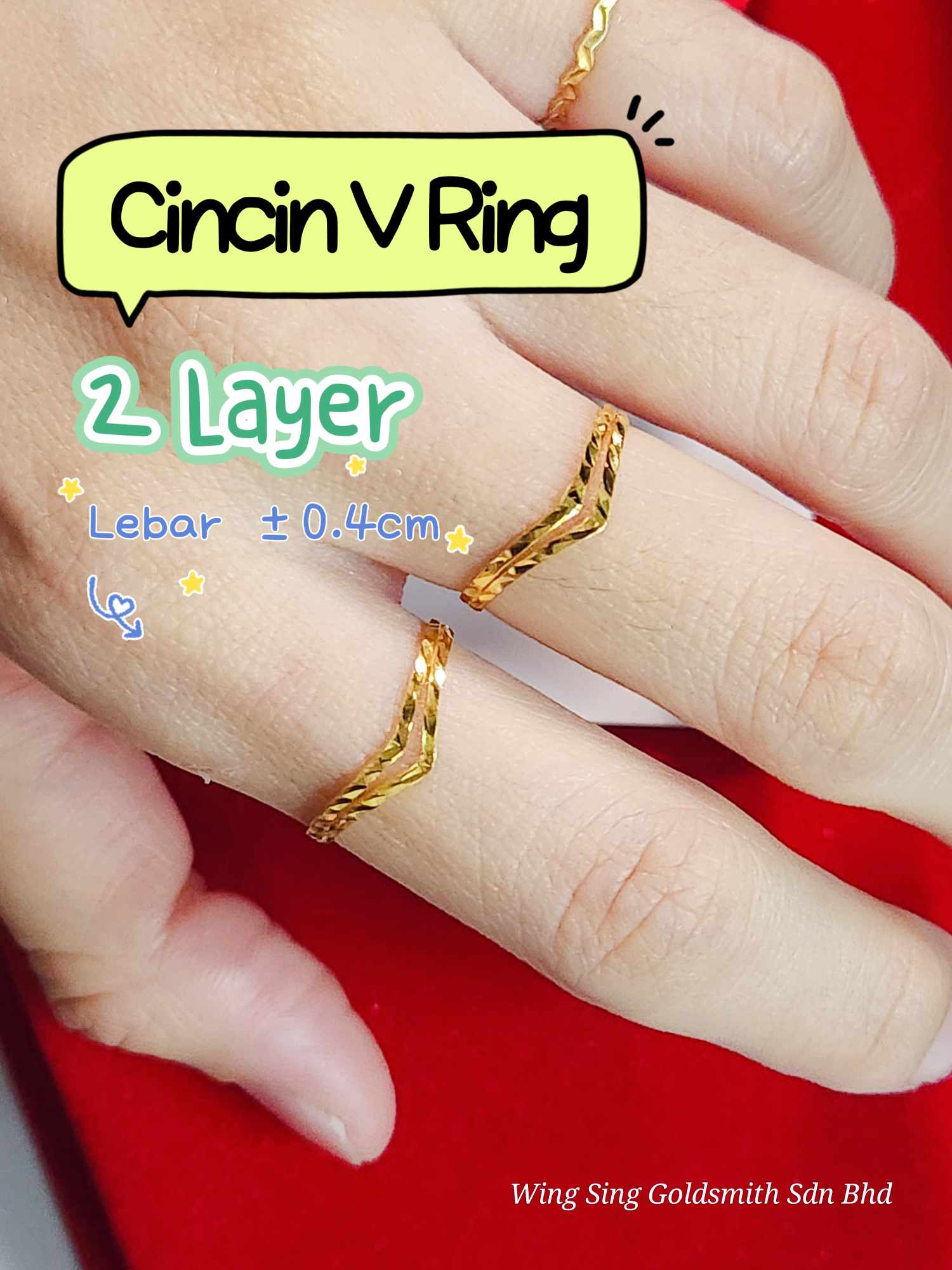 Wing Sing Cincin V Original Bajet Dua Layer 2L Fesyen Tulen Emas 916 / ...