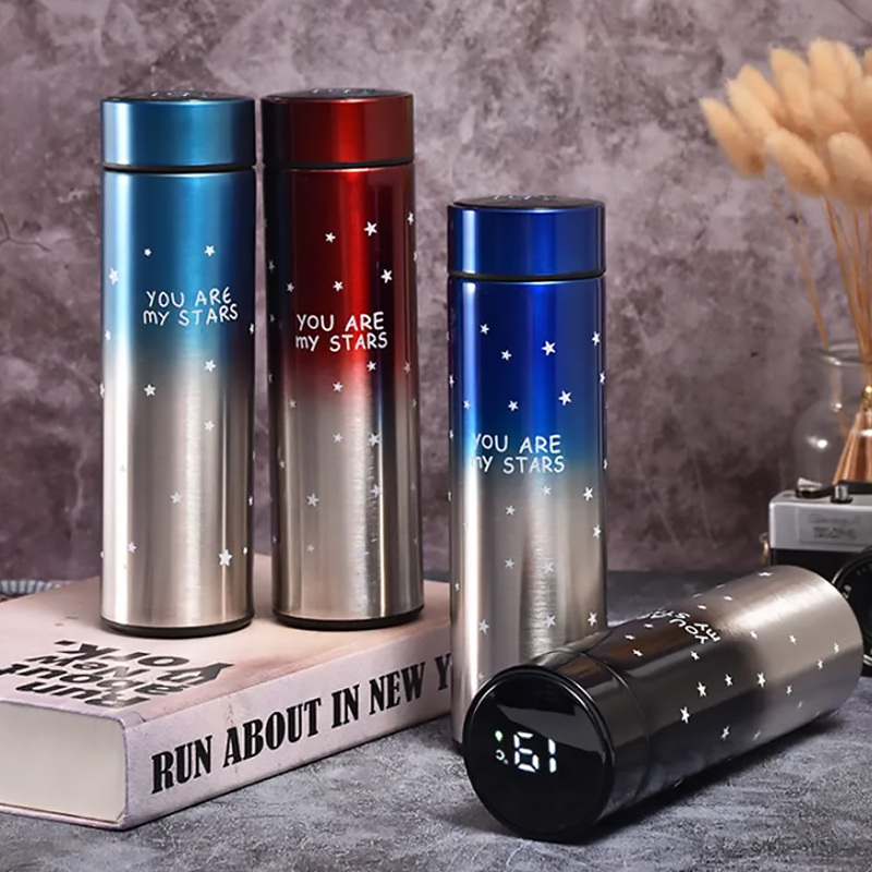 𝗟𝗘𝗗 𝗗𝗜𝗦𝗣𝗟𝗔𝗬 》500ml Smart LED Vacuum Thermal Flask Stainless Steel Insulation Thermos Gradient ...
