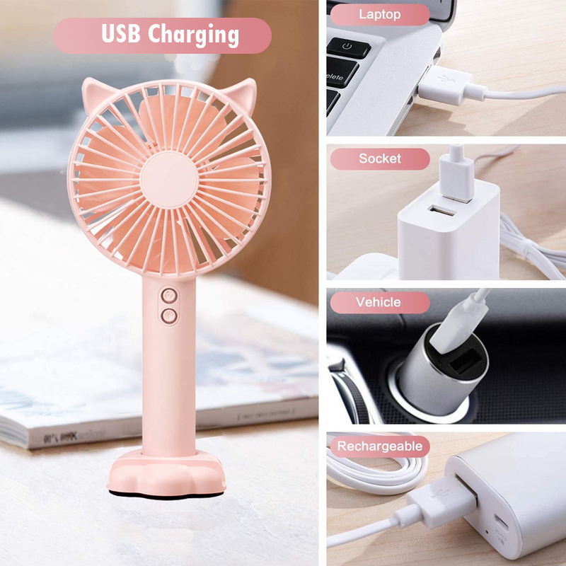 𝟯𝗗 𝗦𝗣𝗜𝗥𝗔𝗟 》Rechargeable Mini Cat Ear USB Handheld Fan Night Stand Lamp ...