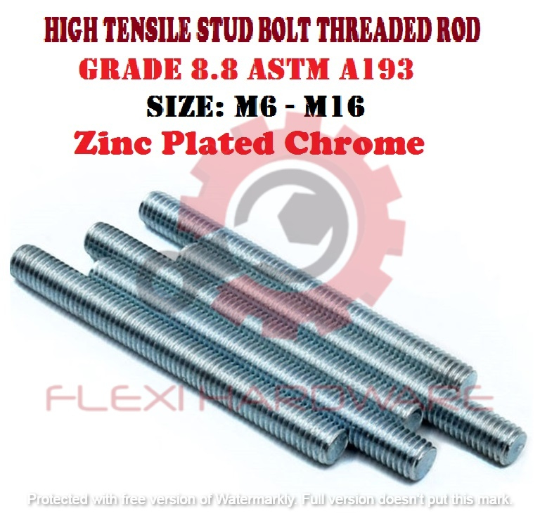 ZInc Plated Grade 8.8 - M6 - M16 HIGH TENSILE STUD BOLT THREADED ROD ...