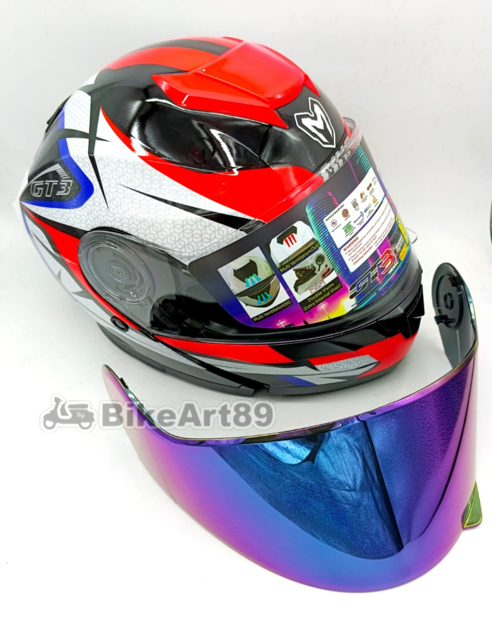 MHR Racing Full Face Helmet Flip Up Double Visor FU926 Red White R15 ...