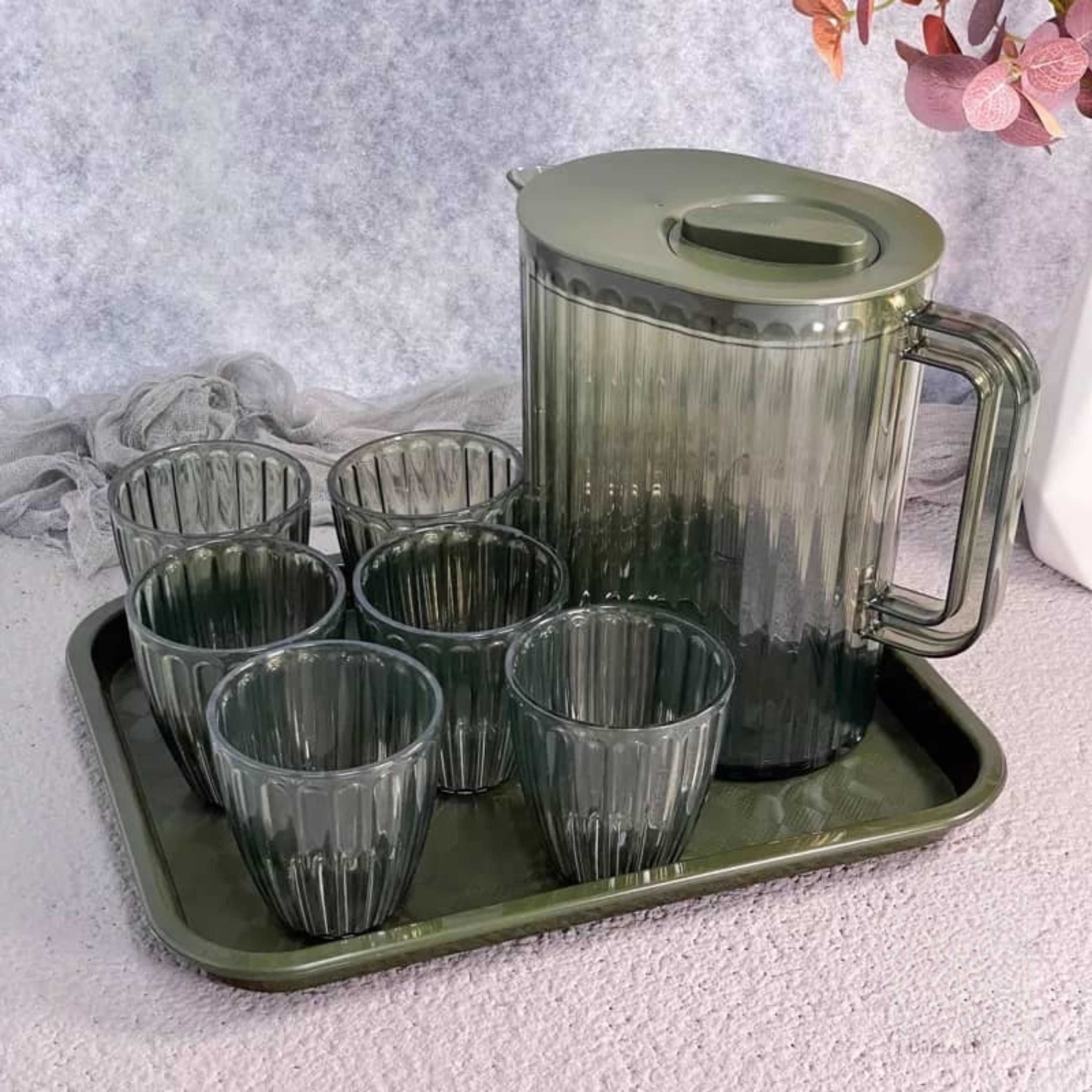 Crystal Water Jug Set With Tray 6 Cup With Pitcher Drinkware Water Pot ...