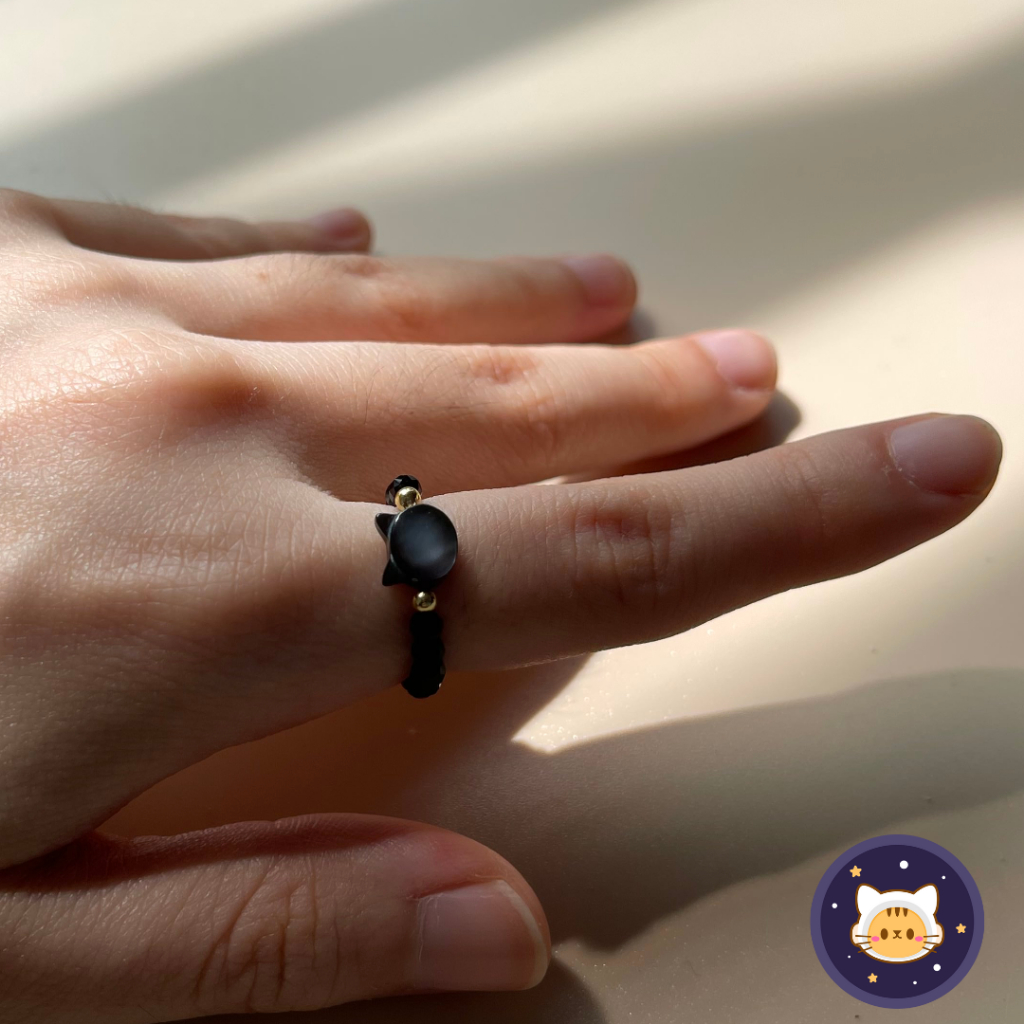 OYEN PLANET Cat Face Crystal Shell Ring Cincin Kucing Krystal Black ...