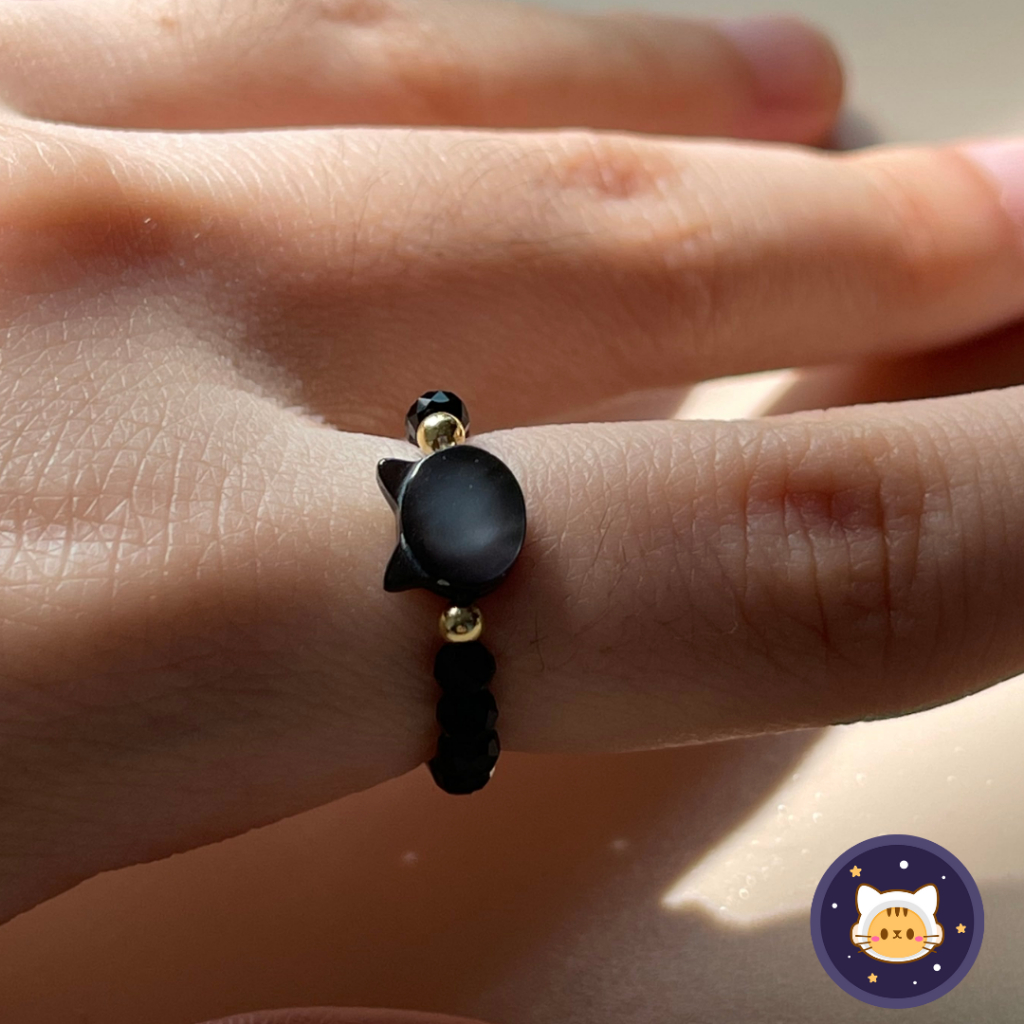 OYEN PLANET Cat Face Crystal Shell Ring Cincin Kucing Krystal Black ...