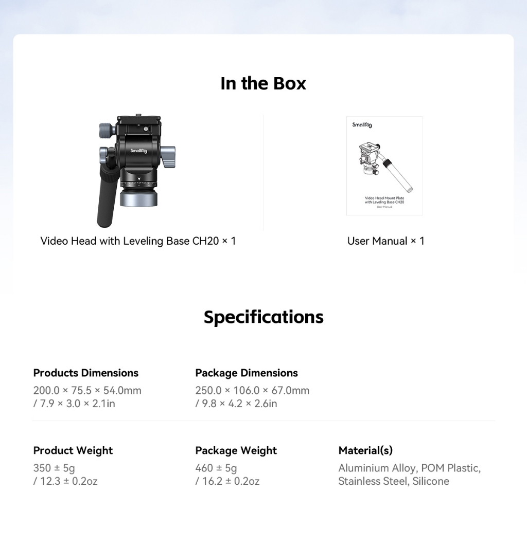 SmallRig Tripod Fluid Video Head with Leveling Base, Quick Release Plate for Arca Swiss and ...