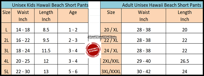 MBS Plus Size 22XL Unisex Hawaii Beach Short Pants (Kids Adult Plus ...