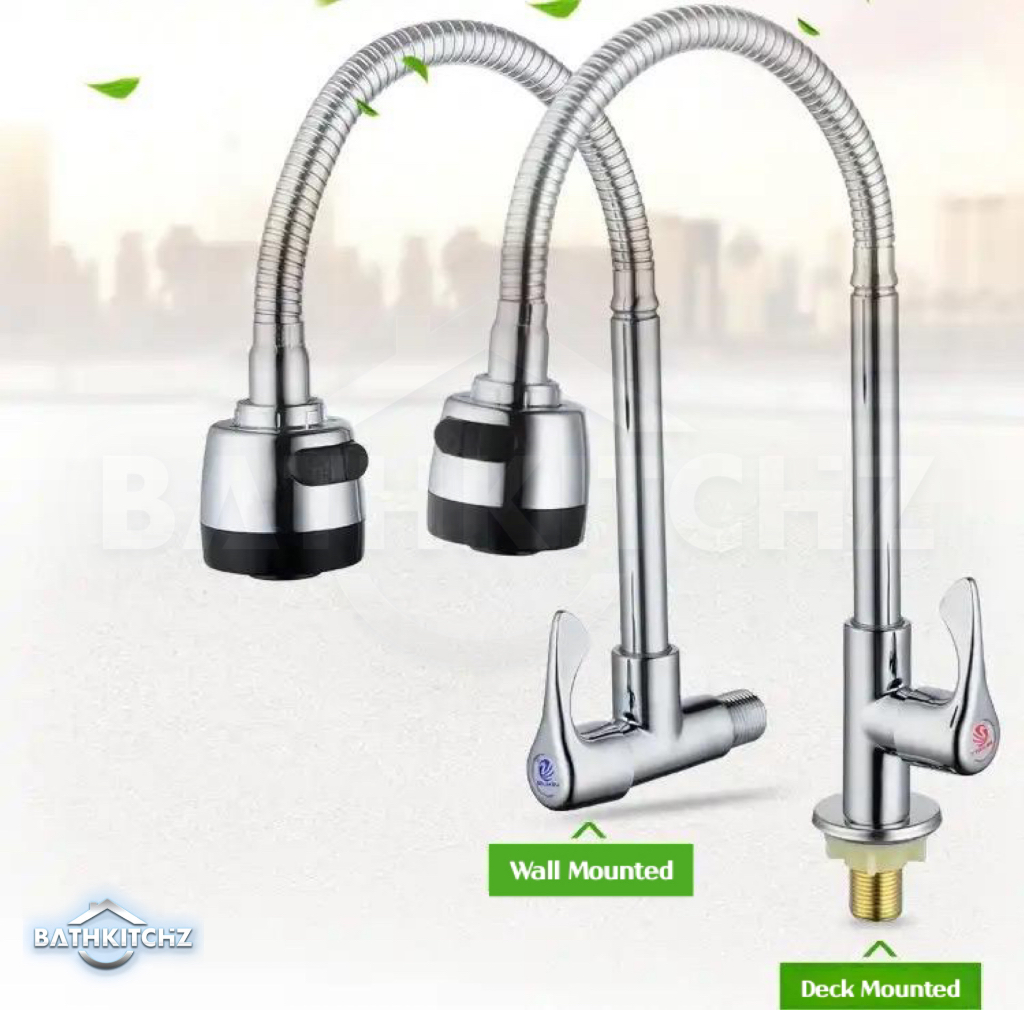 BATHKITCHZ Brass ABS Chrome Flexible Kitchen Faucet Single Cold Sink ...