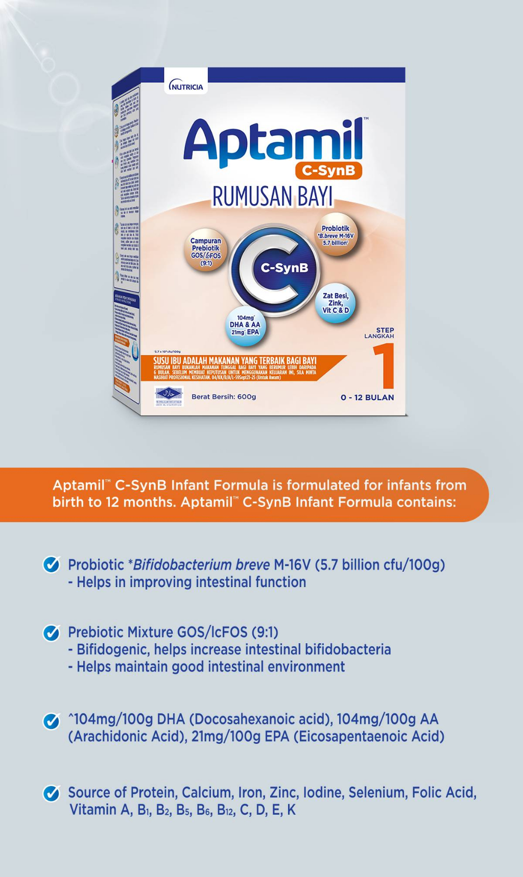 Aptamil C-SynB Tailored Nutrition Milk Formula 0-12 months (600g) (Susu ...