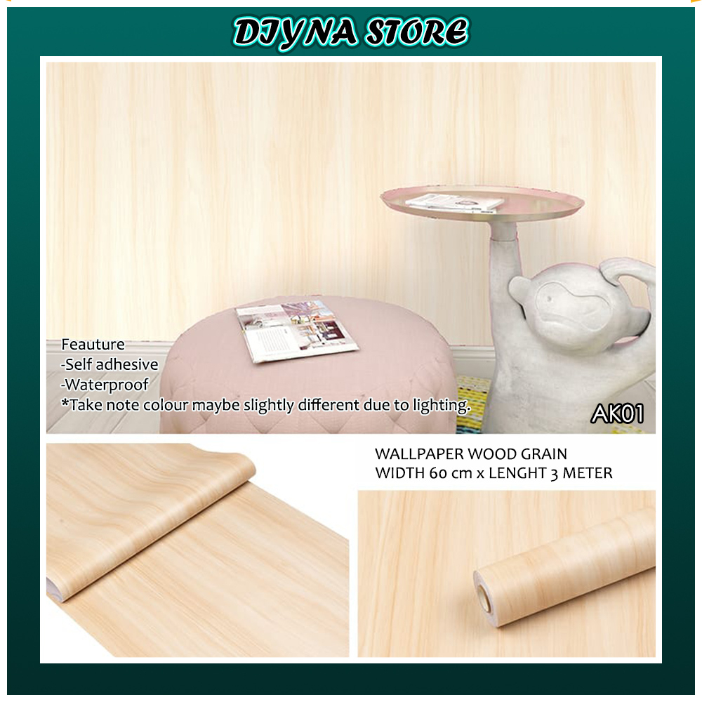 Wallpaper PVC 60cm x 3M Wood Grain self adhesive Wallpaper corak kayu ...