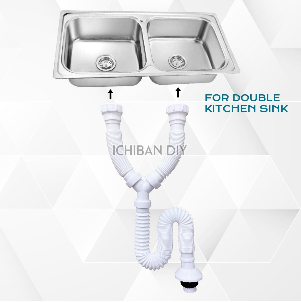Dual Flexible Waste Trap Hose 1 1/2" Double Kitchen Sink Sewer Outlet ...
