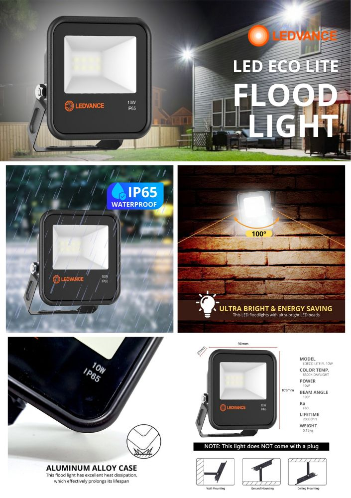 LEDVANCE 10W LED Flood Lights Super Bright Work Lights Waterproof ...