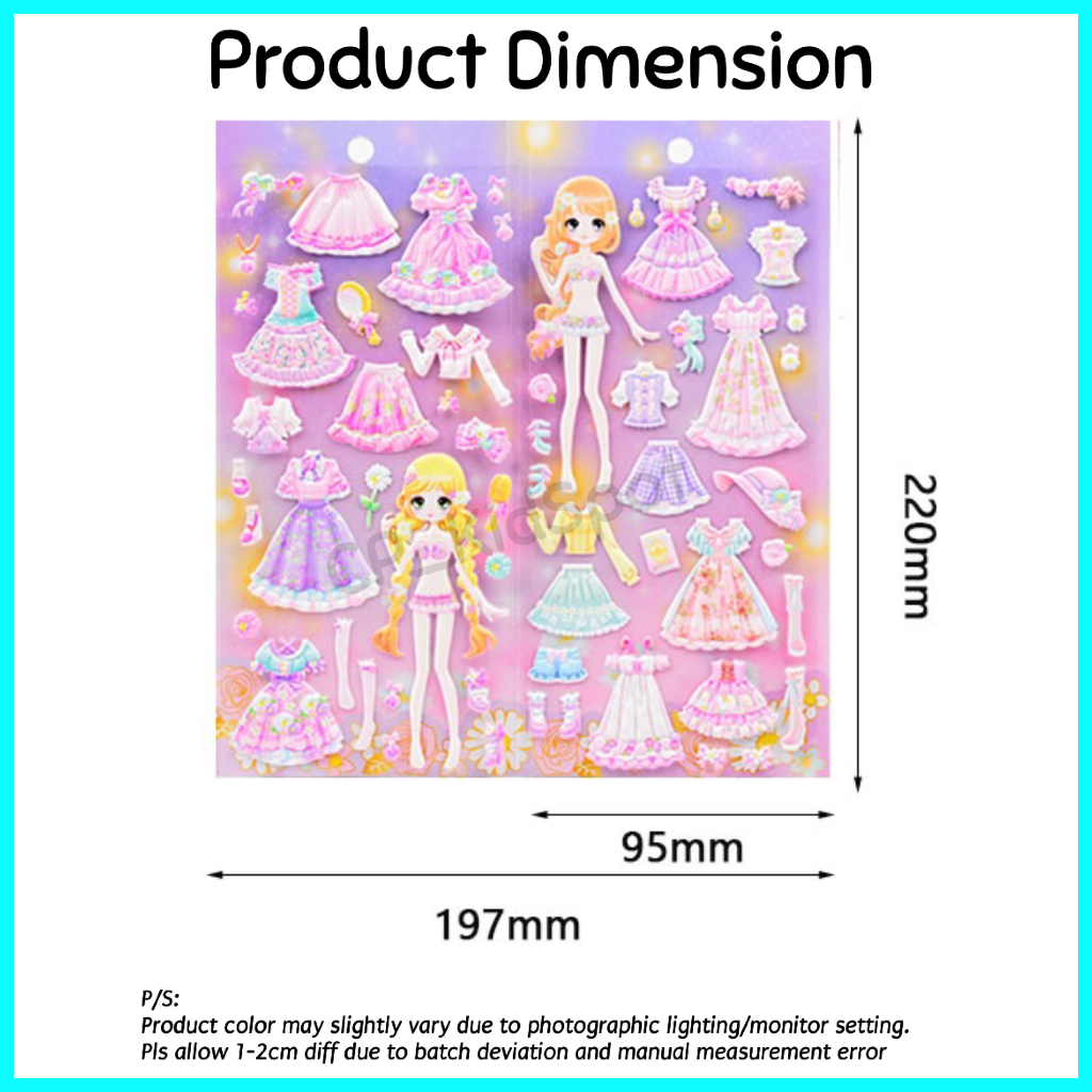 3D Dress Up Sticker Princess Paper Doll Dress Up Puffy Stickers Bubble ...