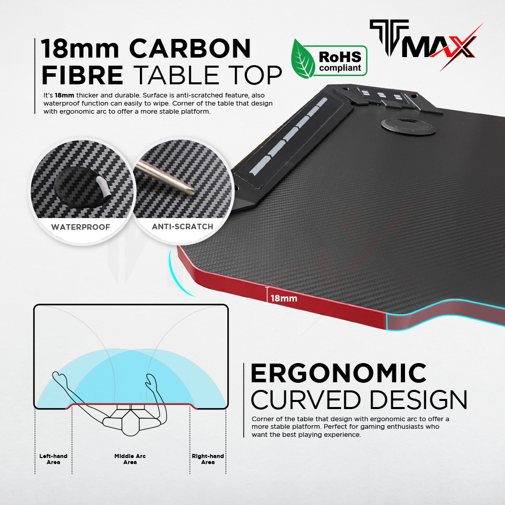 TMAX L120/140cm K-shaped Gaming Table Gaming Desk With RGB Lighting ...