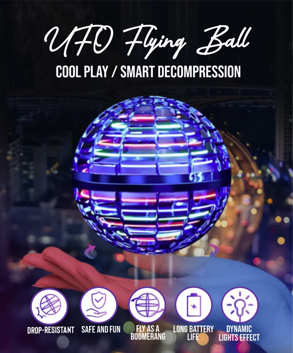 Flying Orb Toys with 360° Rotating Flynova Pro UFO Flying Toy Built-in ...