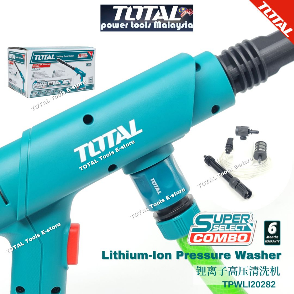 TOTAL Portable 20v P20s Series Cordless Pressure Washer + Lithium-Ion ...