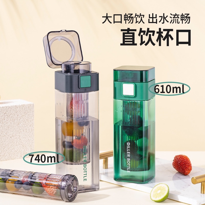 Diller Cuboid Tritan Direct Drink Water Fruit Tea Bottle with Infuser ...