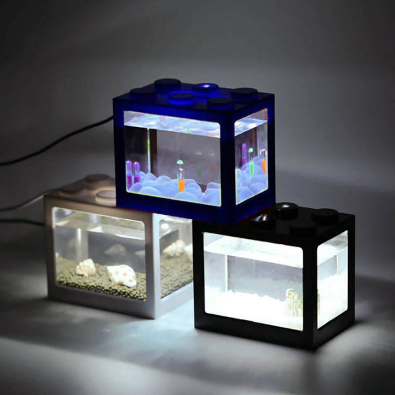Lego Mini Fish Tank USB LED Plastic Landscape Aquarium Guppy Fish 迷你鱼缸 ...