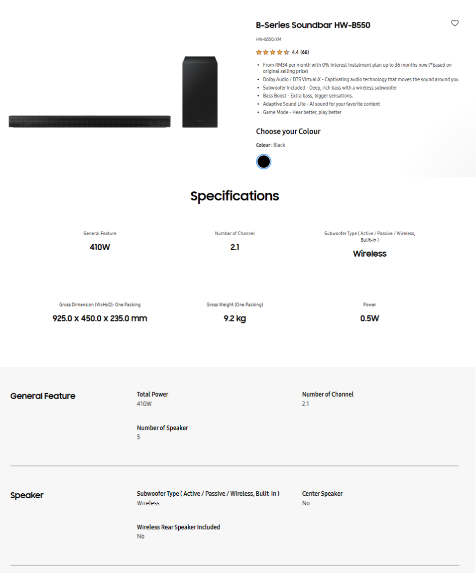 Samsung HW-T420 Soundbar Powerful Bass HWT420 / HWC450 300W 2.1ch ...