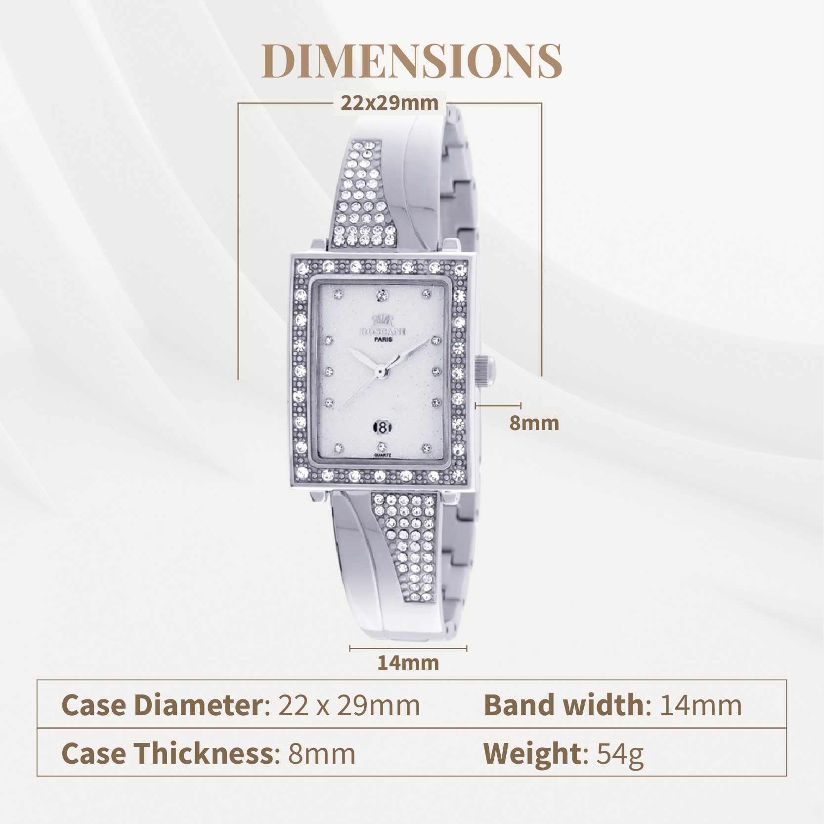 Roscani Mallory E86 Rose Gold Bangle Women Watch - Curve Crystal ...