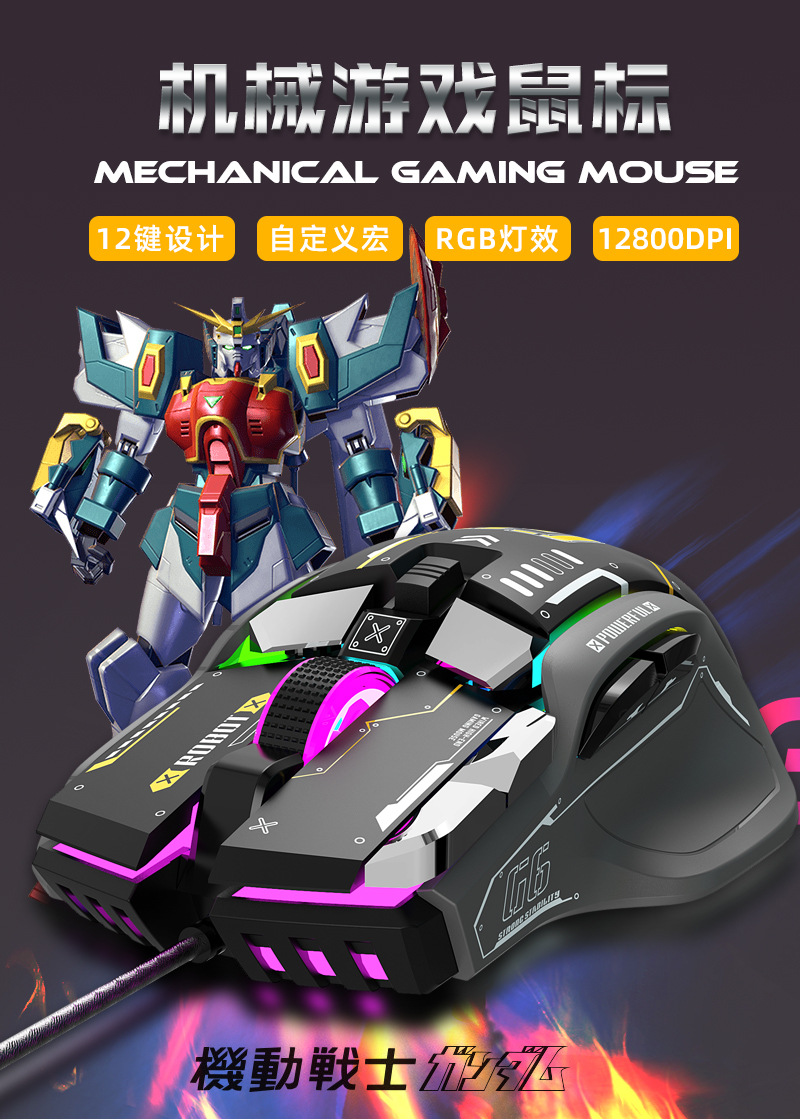 XUNFOX G6 Gaming Mouse WIRED Mice Ergonomic 10 Keys LED DPI Forward ...