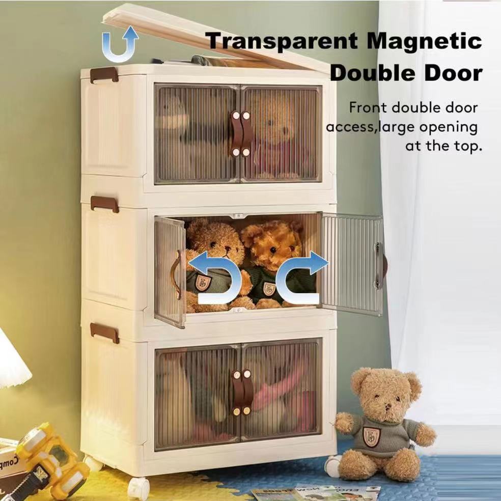 MURAH Folding Stackable Organizer storage box Rak DIY twin door Kotak ...