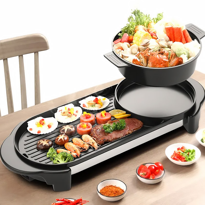 1800W 2 In 1 Electric Steamboat Hot Pot Non Stick BBQ Grill Pan ...