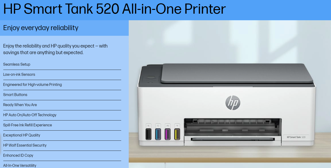 HP Ink Tank Wireless 415 / HP SMART TANK 580 (WIRELESS) / 520 (USB ...