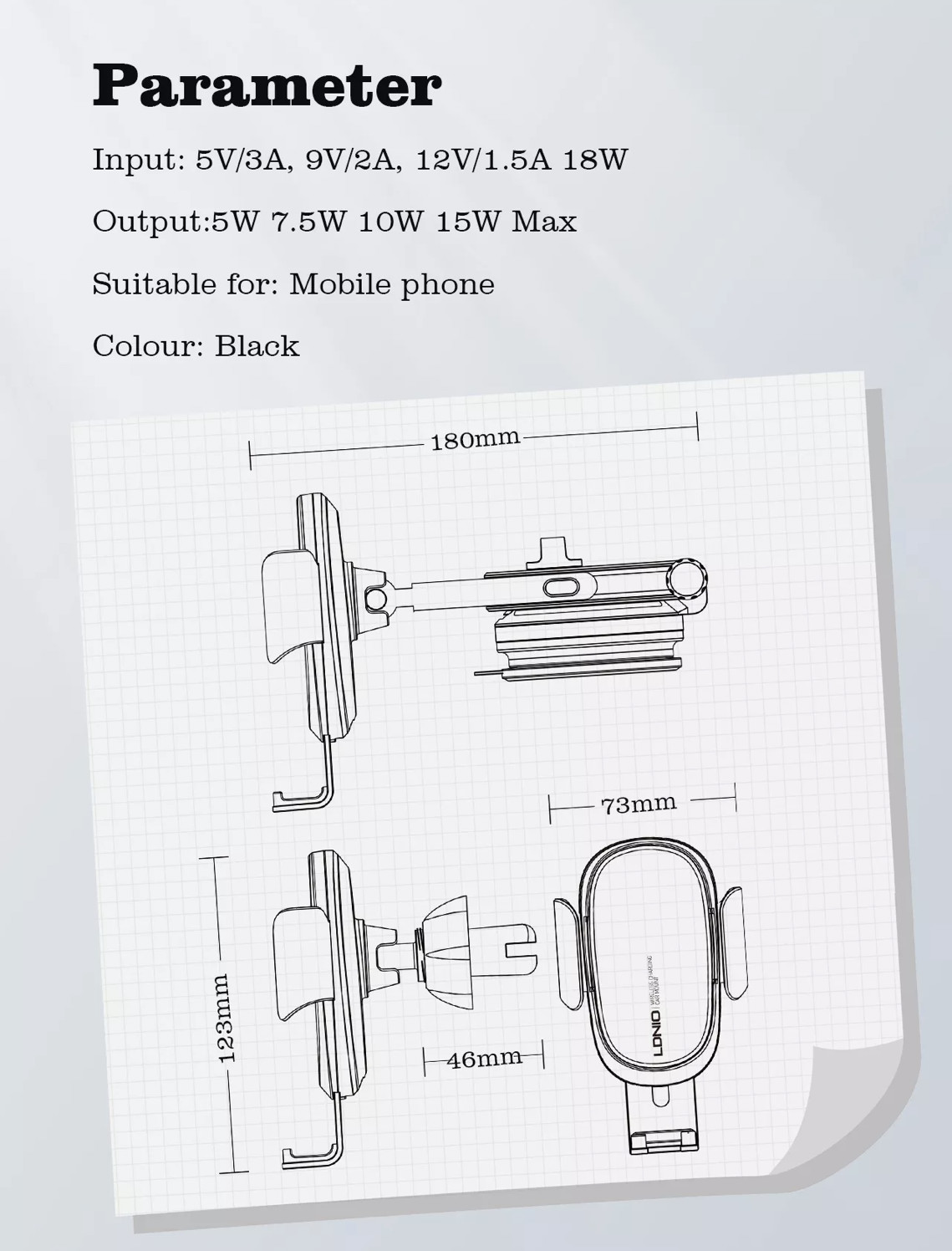 LDNIO MW21-1 15W WIRELESS FAST CHARGE DASHBOARD CAR MOUNT PHONE HOLDER ...