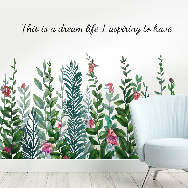 Removable bedroom nature plant small leaf wall decor stickers wall ...