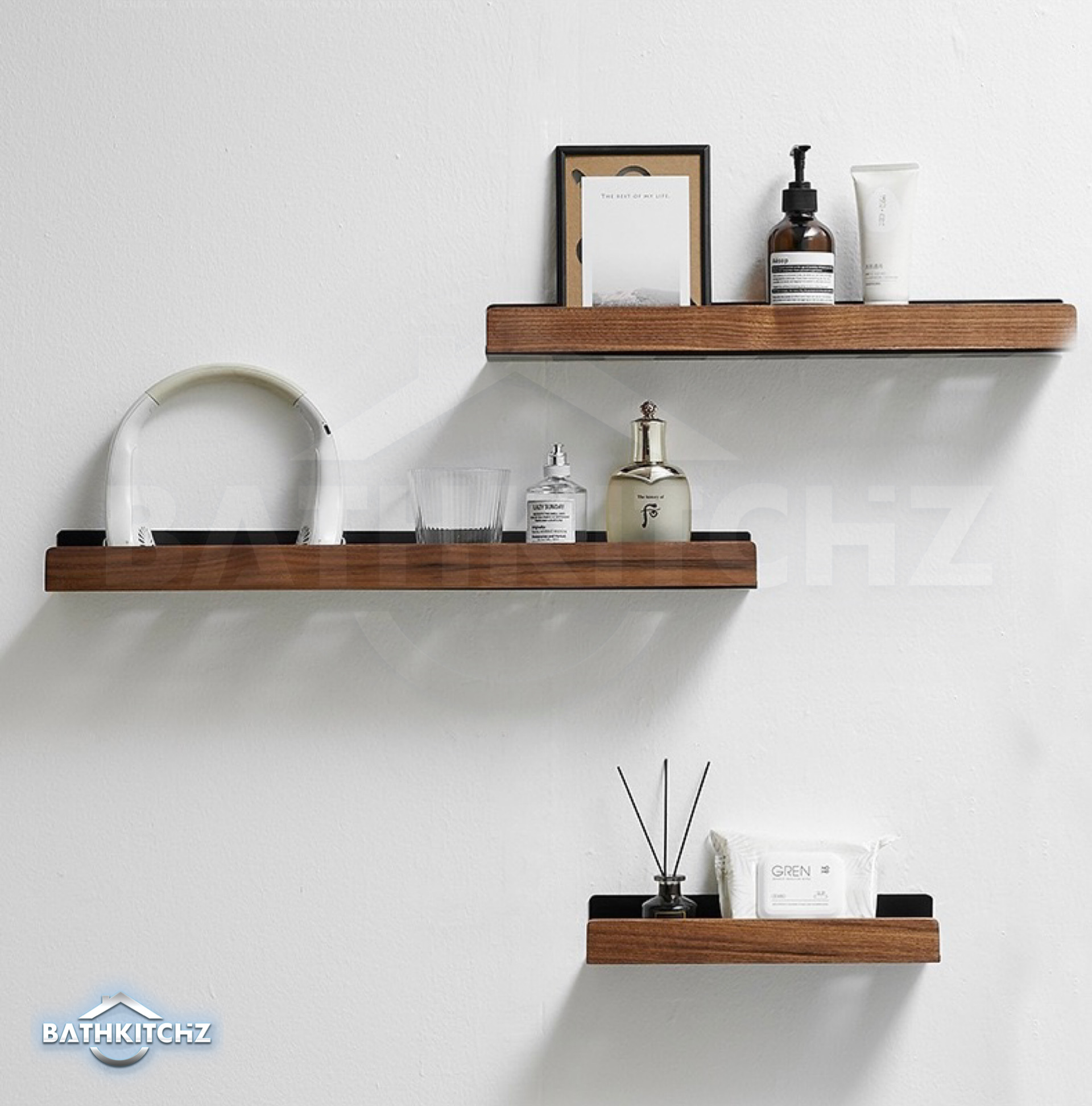 BATHKITCHZ Wooden Bathroom Shelving Shower Room Shelf Shampoo Rack ...