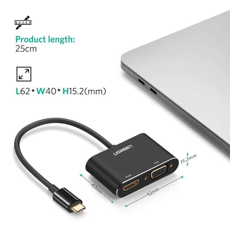 UGREEN USB-C to HDMI+VGA Converter with PD Aluminium Cae (50505 ...