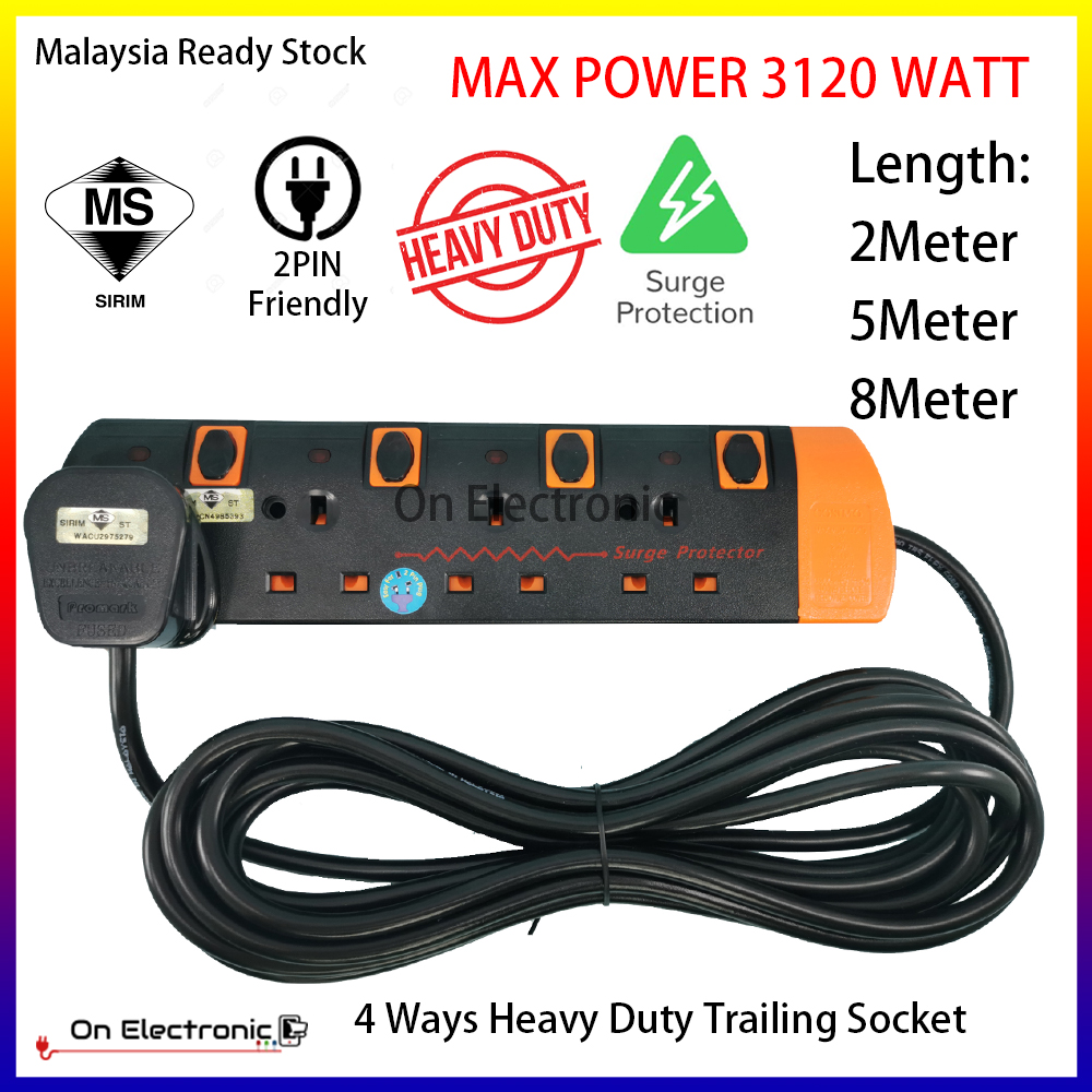 High Quality 3 4 5 6 Way Heavy Duty Trailing Socket Extension Socket 2 5 8 Meter Max Power