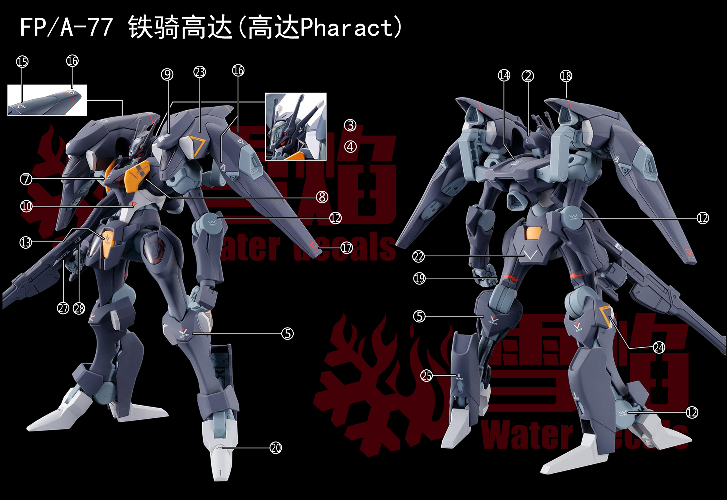 (Snow Flame) Waterslide Decal - HG 1/144 Pharact + Zowort + Tickbalang ...