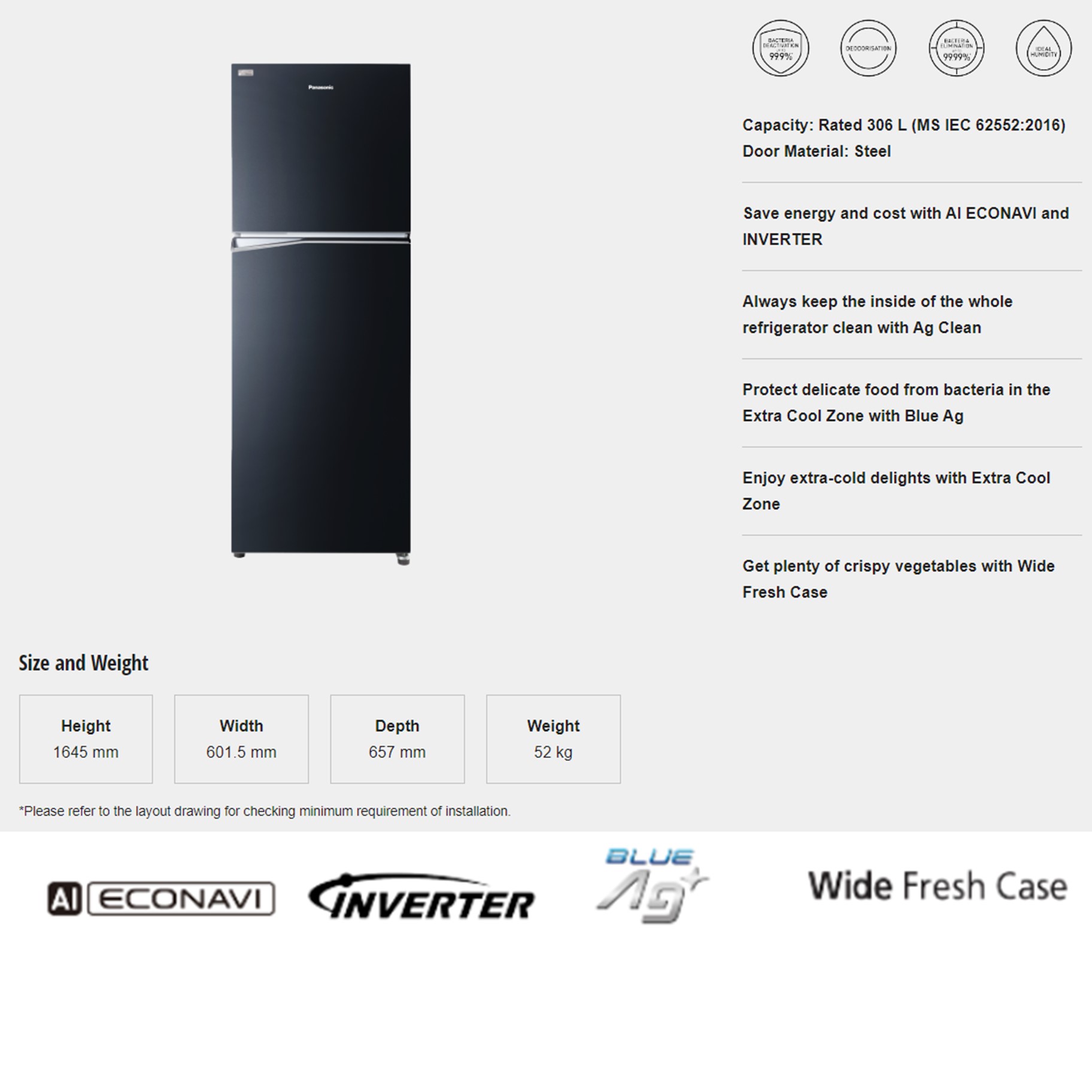 Panasonic 325L Inverter Energy Saving 2-Door Top Freezer Refrigerator ...