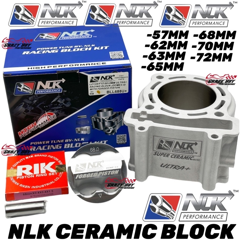 NLK PERFORMANCE SUPER CERAMIC ULTRA+ BLOCK V2 Y15ZR LC135 57MM 62MM 63MM 65MM 68MM 70MM 72MM 65 ...