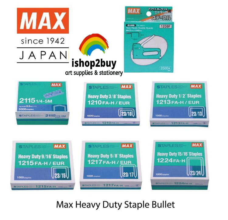 MAX Staples All Sizes 1210 - 1224 Original Heavy Duty Stapler Bullet ...