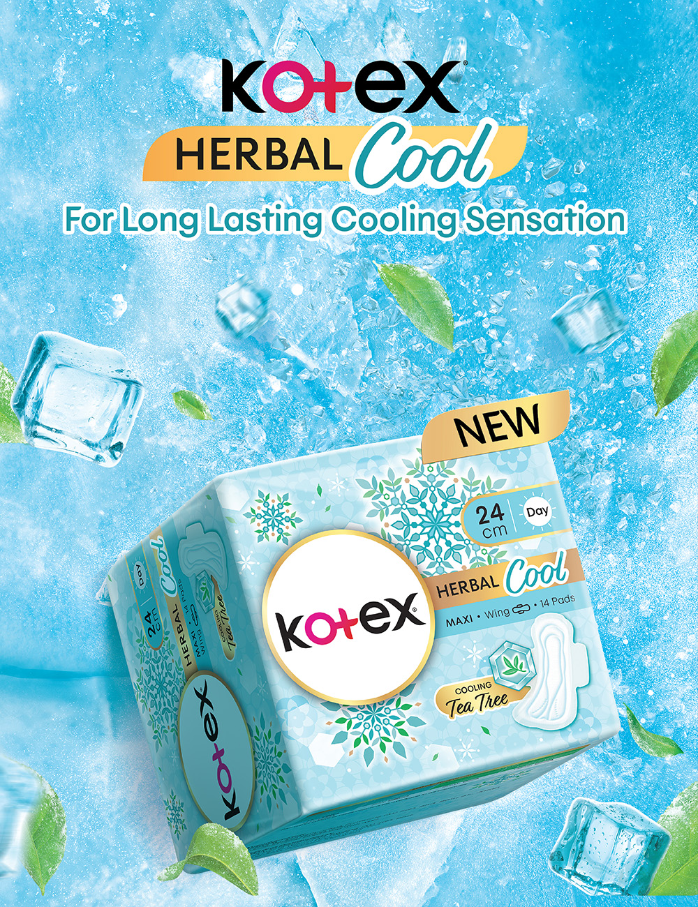 Kotex Herbal Cool Overnight Wing Pad (32cm/10's x 3 Packs) | Shopee ...