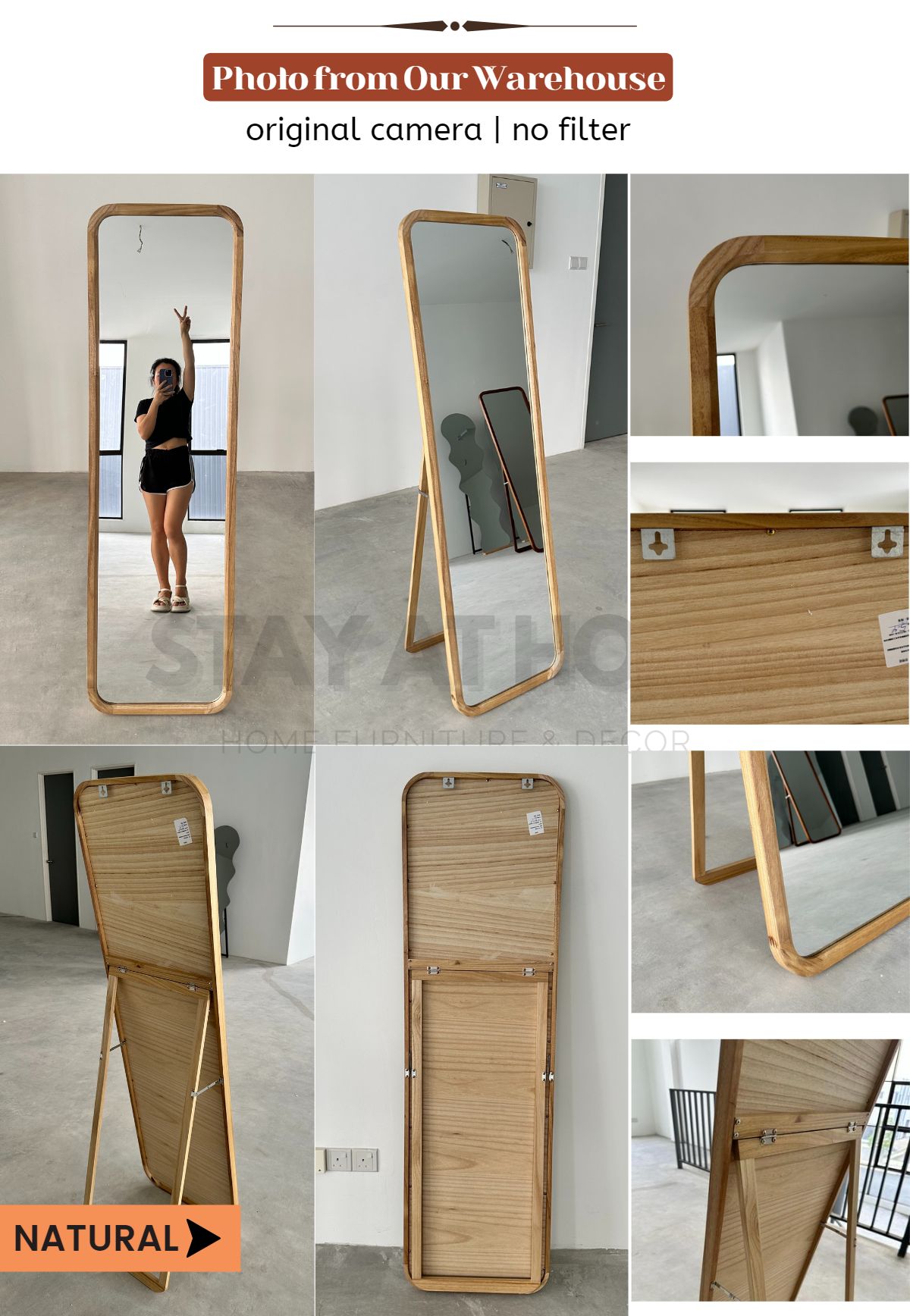 Wooden Frame Full Body Mirror Stand Wood Floor Mirror Hang Large Mirror ...