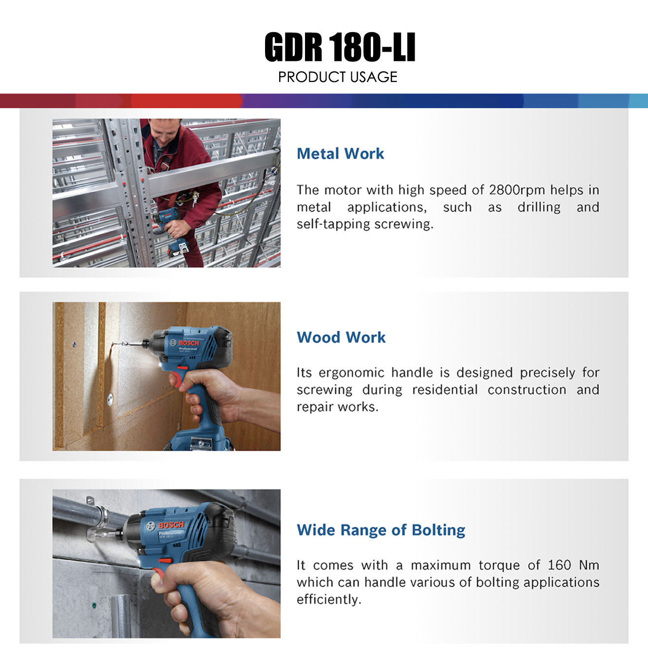 BOSCH 18V GDR 180-LI Cordless Impact Driver GSB 185-LI Cordless Combi ...
