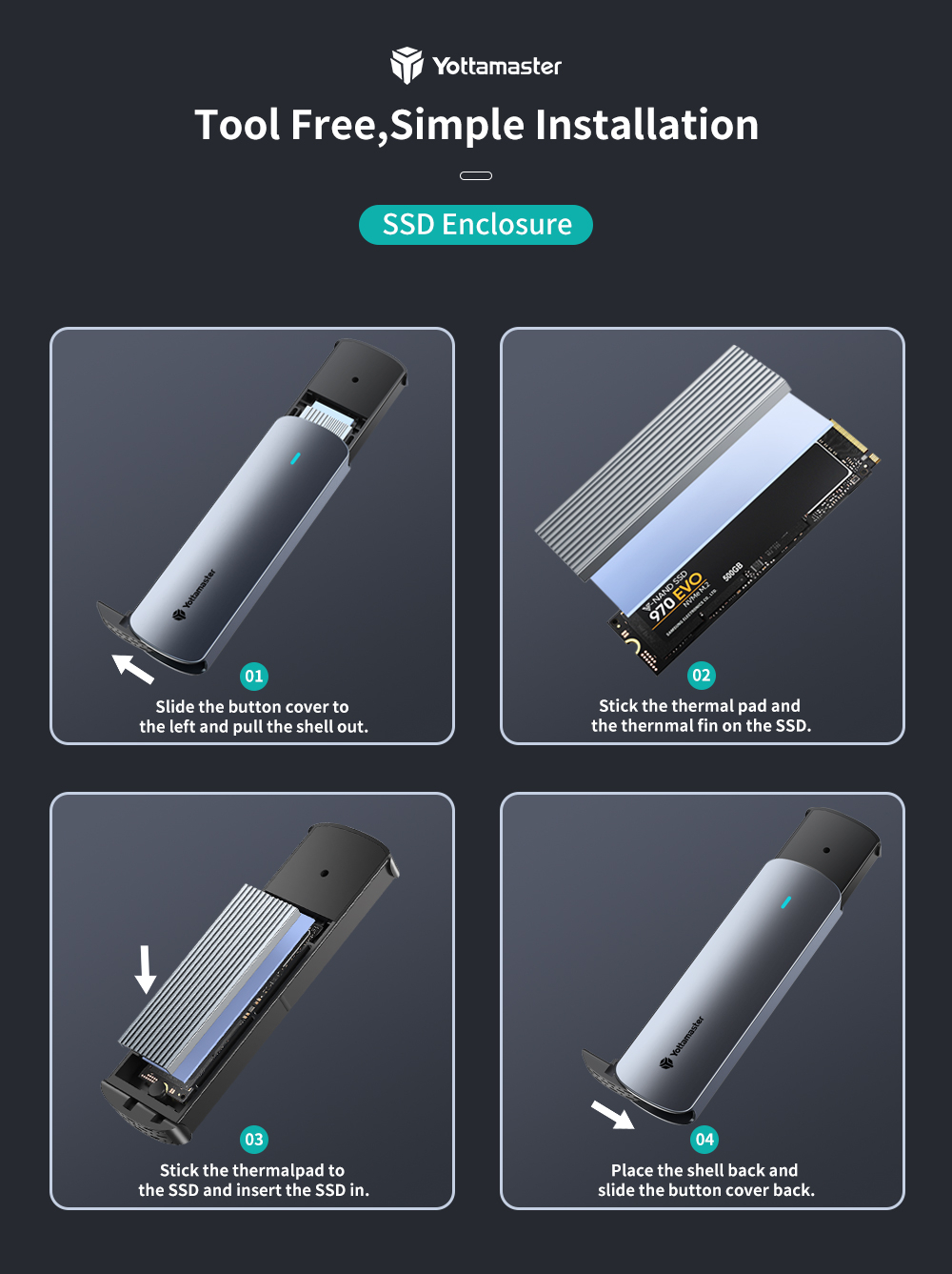 Yottamaster M.2 NVMe/SATA Dual Protocol Hard Disk Enclosure Type-C USB3 ...