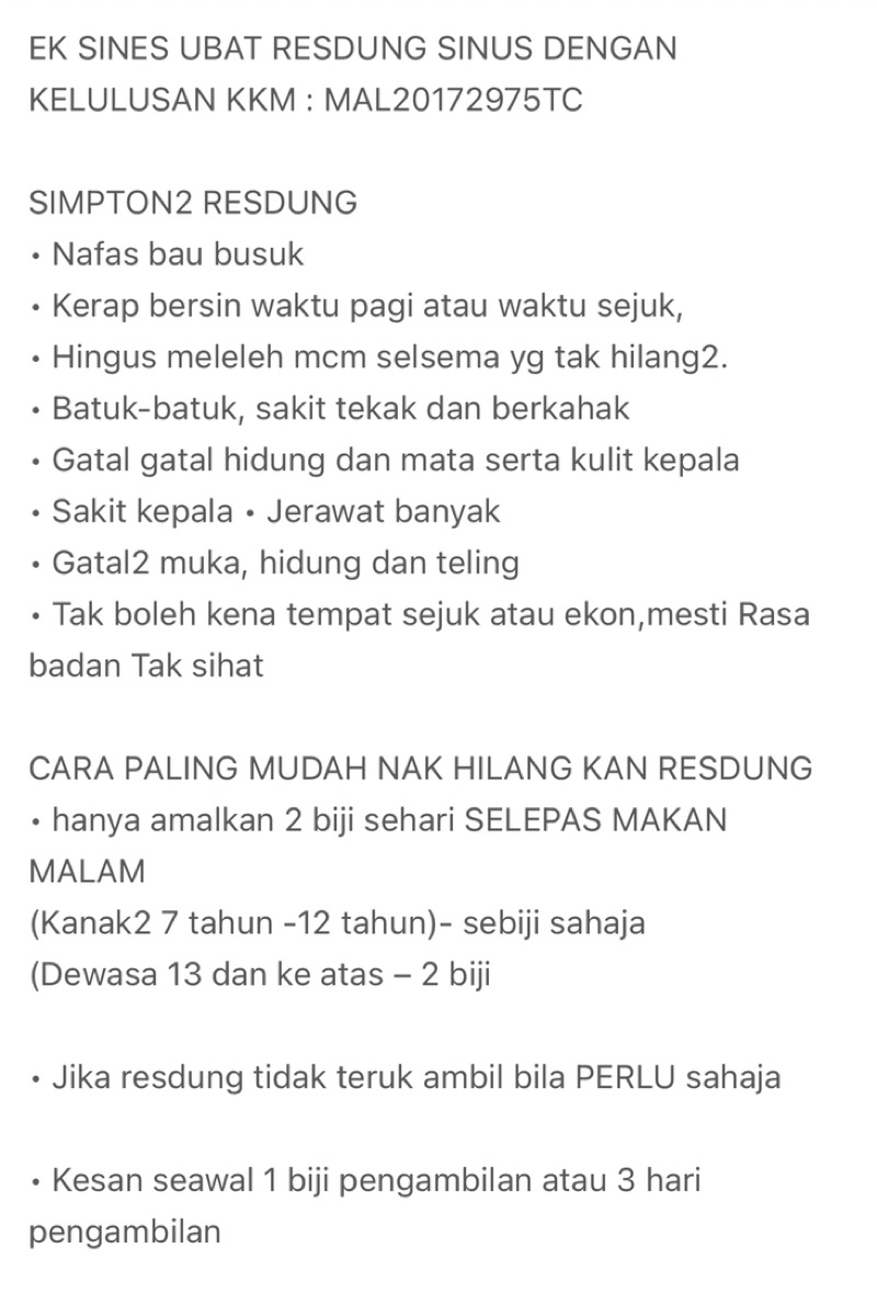 PEK JIMAT 2 BOTOL EK SINES UBAT RESDUNG SINUS DENGAN KKM 100% ORIGINAL ...