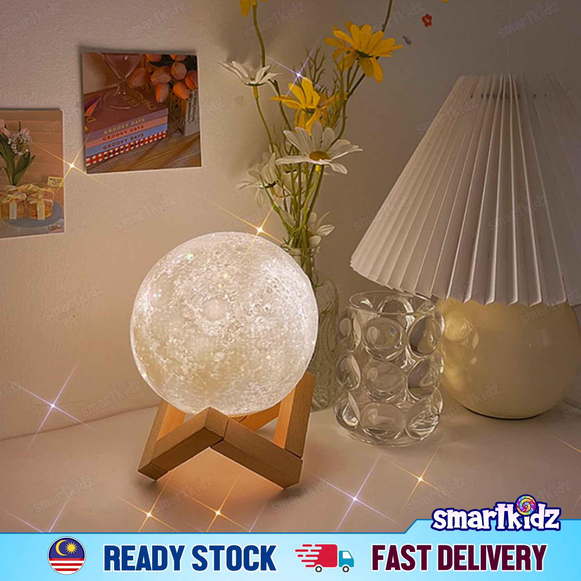 [1box] 8cm 3D LED Moon Light Lamp | Bulan LED | Lunar Light | Lamp ...