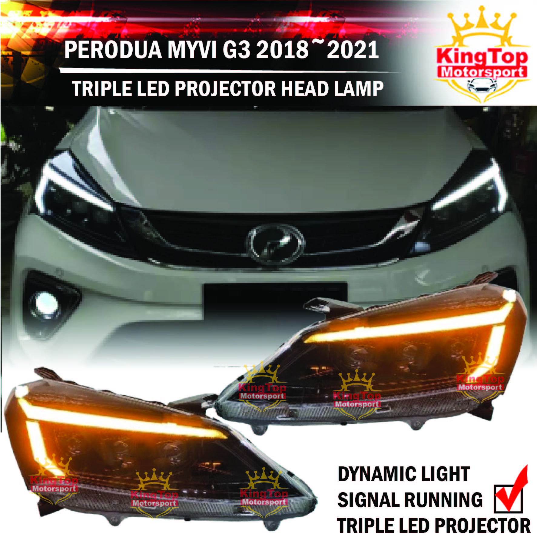 Perodua Myvi G3 2018 - 2021 Triple Led Projector Dynamic Headlamp With ...