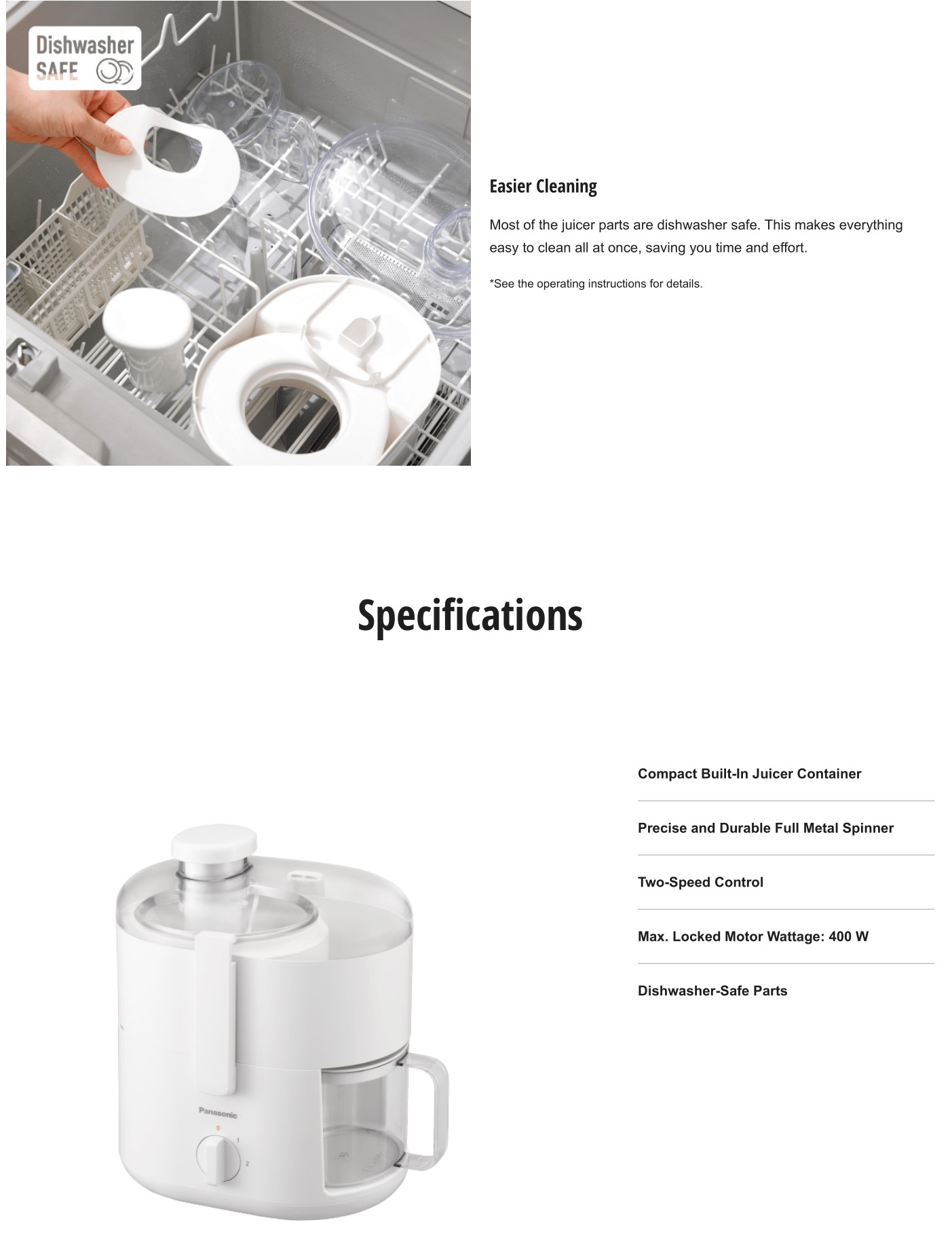 PANASONIC MJ-CS100 COMPACT JUICER FOR FRESH, SMOOTH JUICING MJ-CS100WSK ...