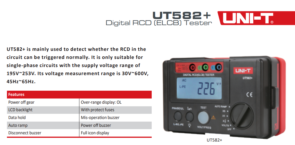 UNI-T UT582+ Digital RCD Tester ELCB Tester ~Original 👍 Ready Stock 🔥🔥👍 ...