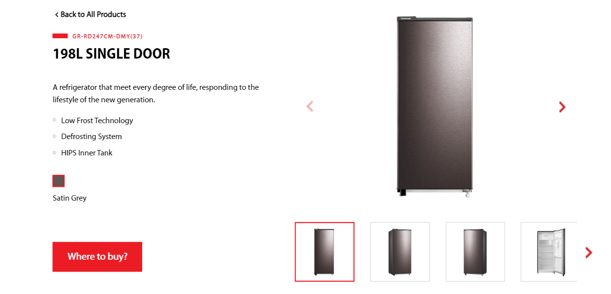 Toshiba 165L / 198L Single Door Fridge Refrigerator (Satin Grey) GR ...