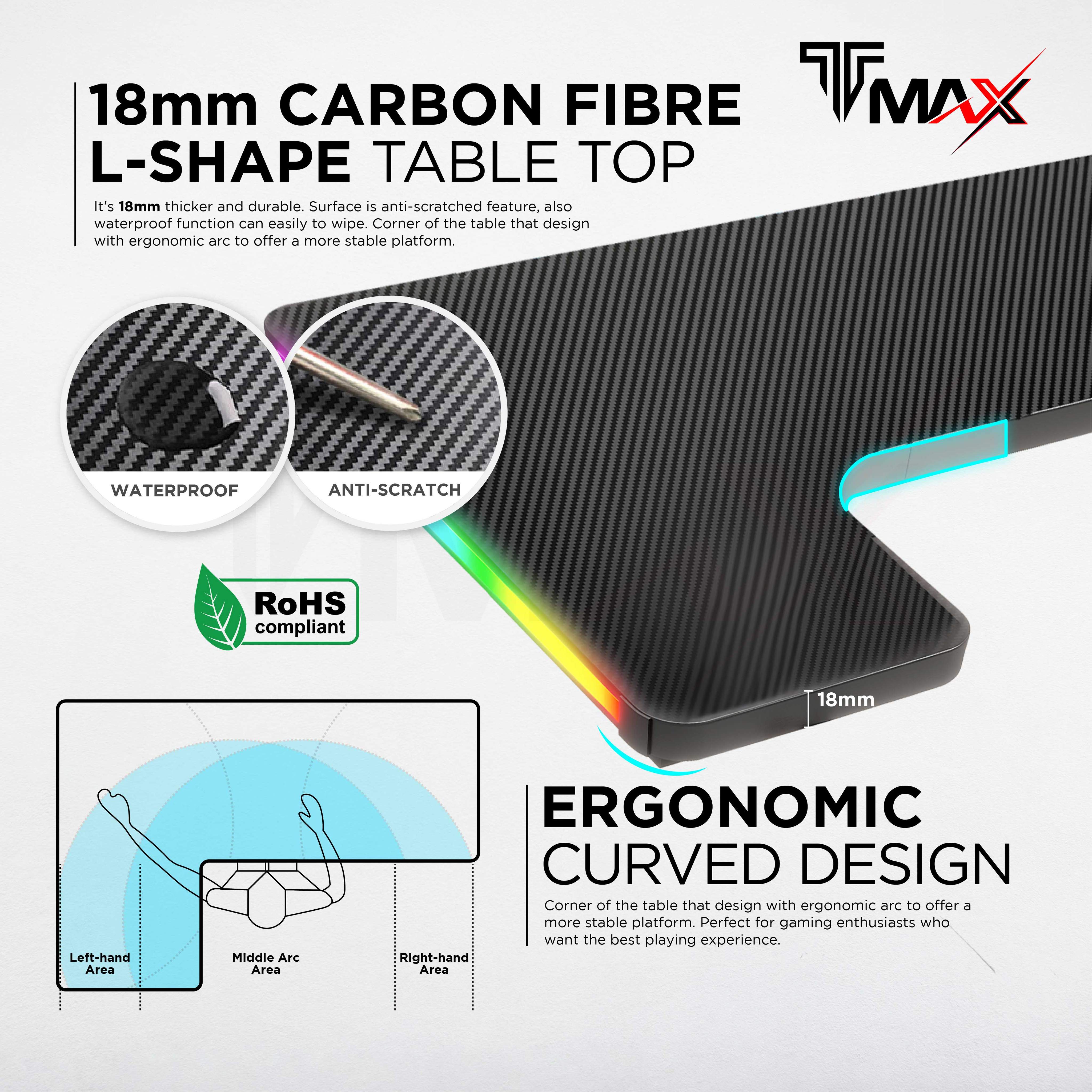 TMAX L160cm L-Shape Smart Lifting Gaming Table Adjustable Height Table With RGB Lighting Style ...