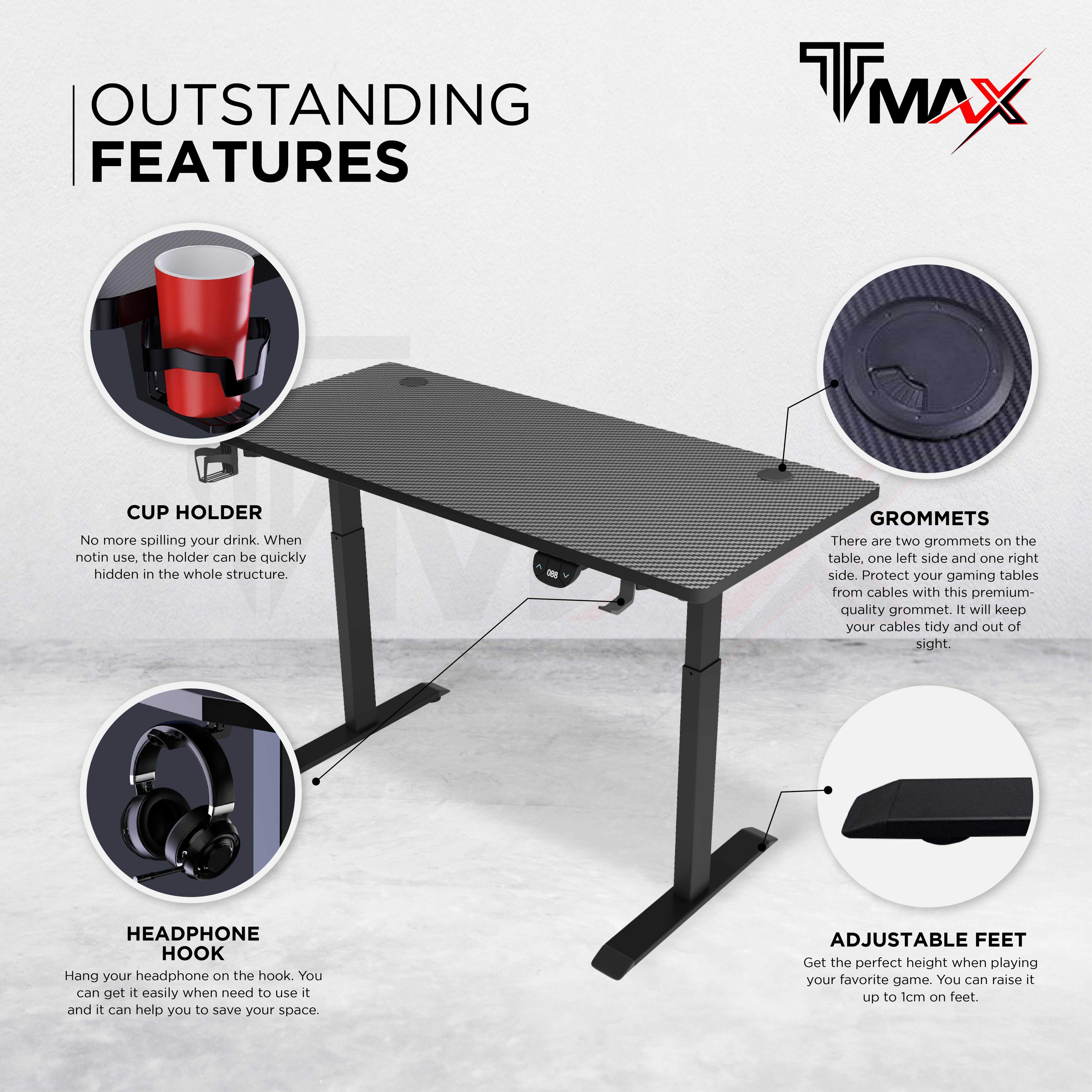 TMAX L140/160cm I-shape Standing Desk Smart Lifting Motorized Height ...